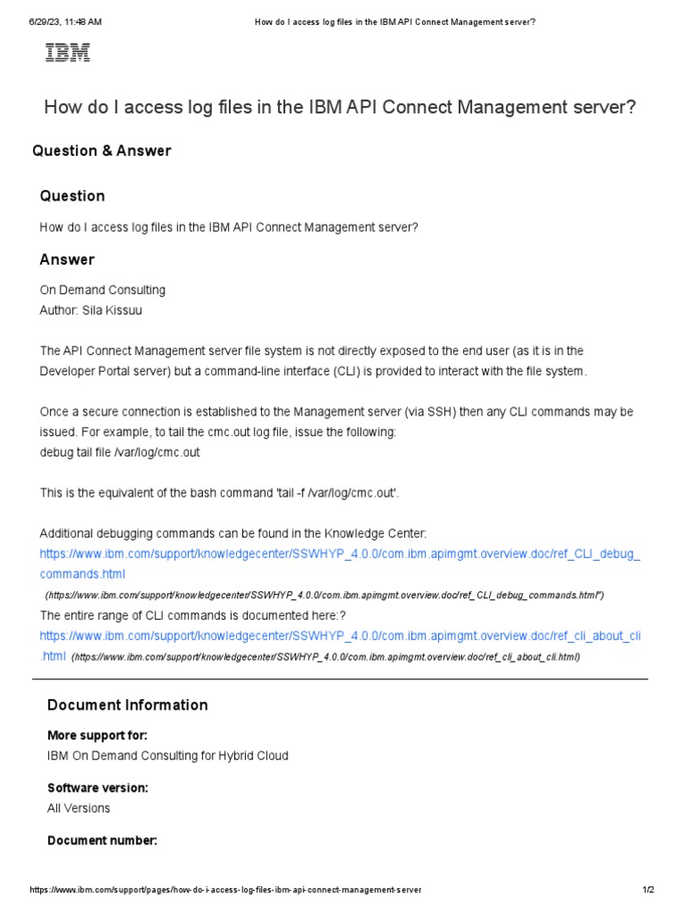 How Do I Access Log Files in The IBM API Connect Management Server | PDF