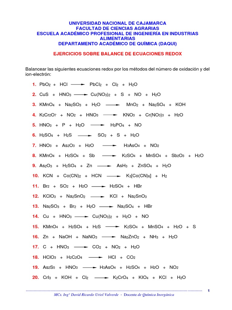 Unidad 2C - Ejercicios de Redox | Descargar gratis PDF | Química ...