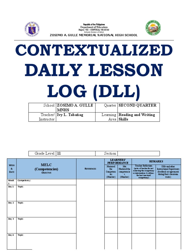 RAWS Contextualized DLL or Daily Lesson Log Blankkkkk For Binding - 112649 | PDF | Teachers | Change