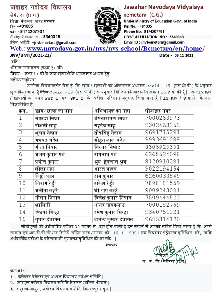 Web.: WWW - Navodaya.gov - In/nvs/nvs-School/bemetara/en/home: JNV/BMT ...