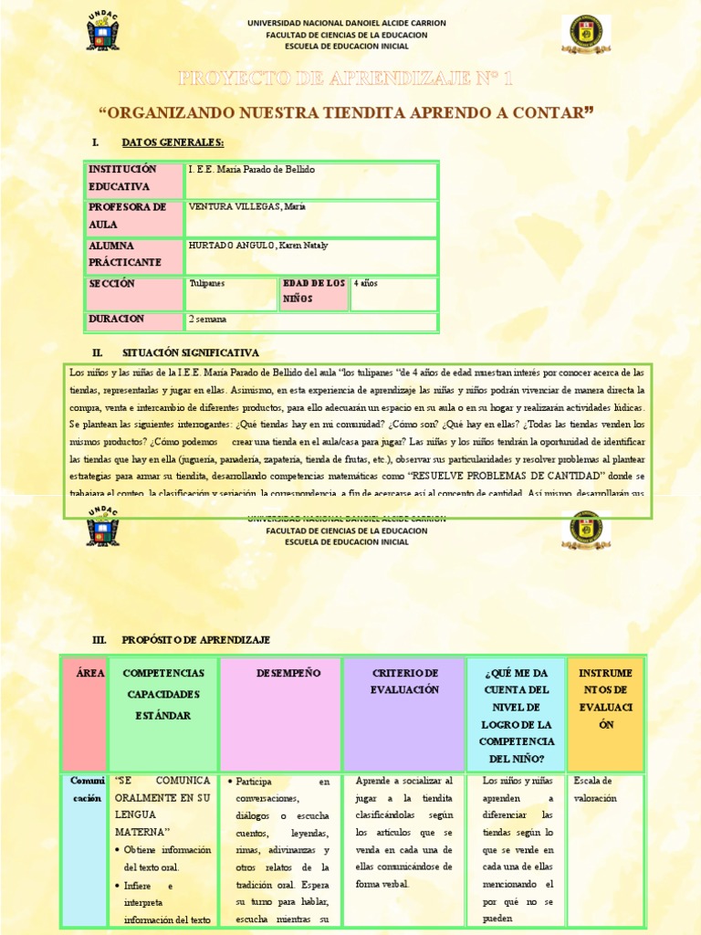Proyecto de Aprendizaje N°3 | PDF | Educación de la primera infancia ...