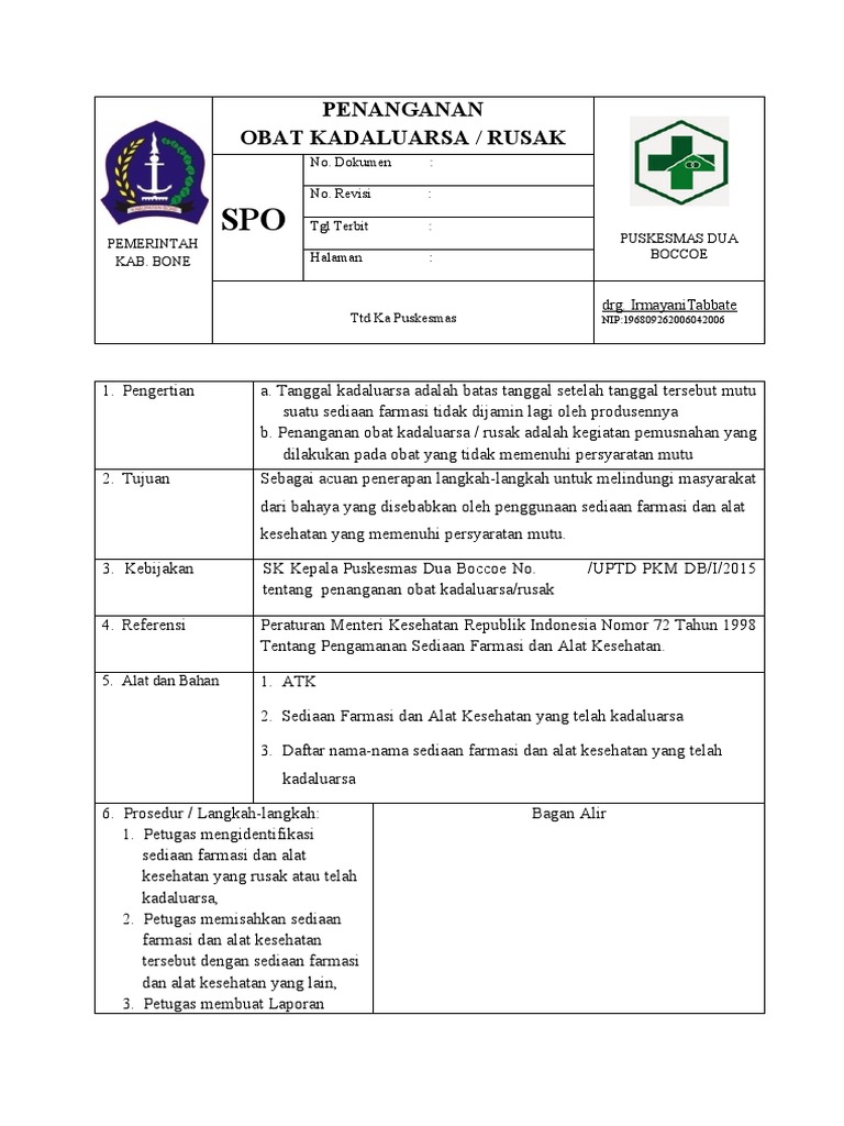 Spo Penanganan Obat Kadaluarsa Atau Rusak | PDF | Kesehatan Holistik ...