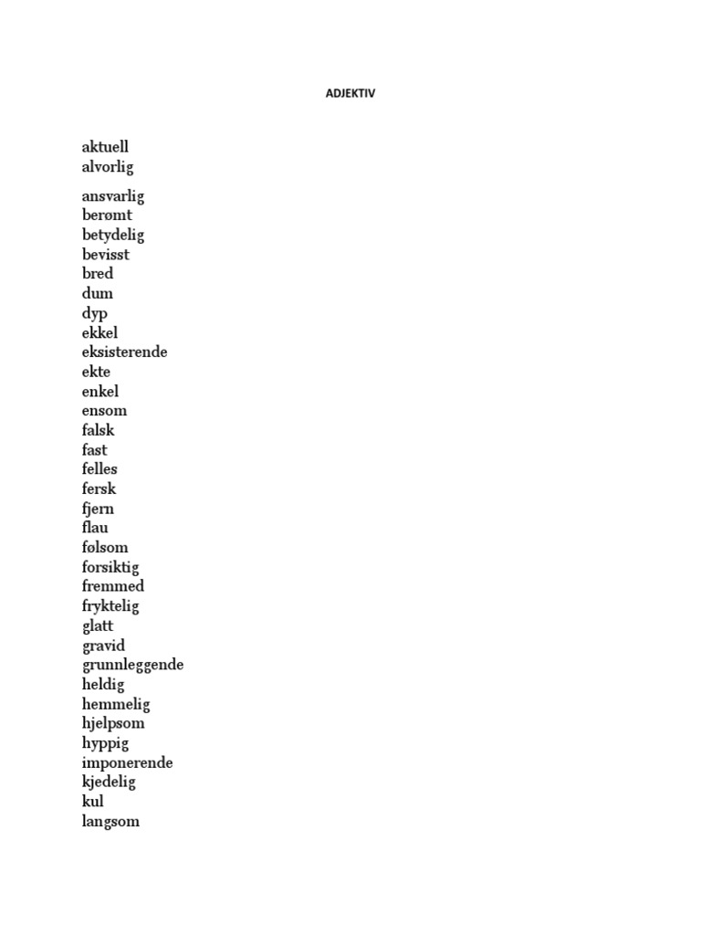 Viktige Adjektiv 1 | PDF
