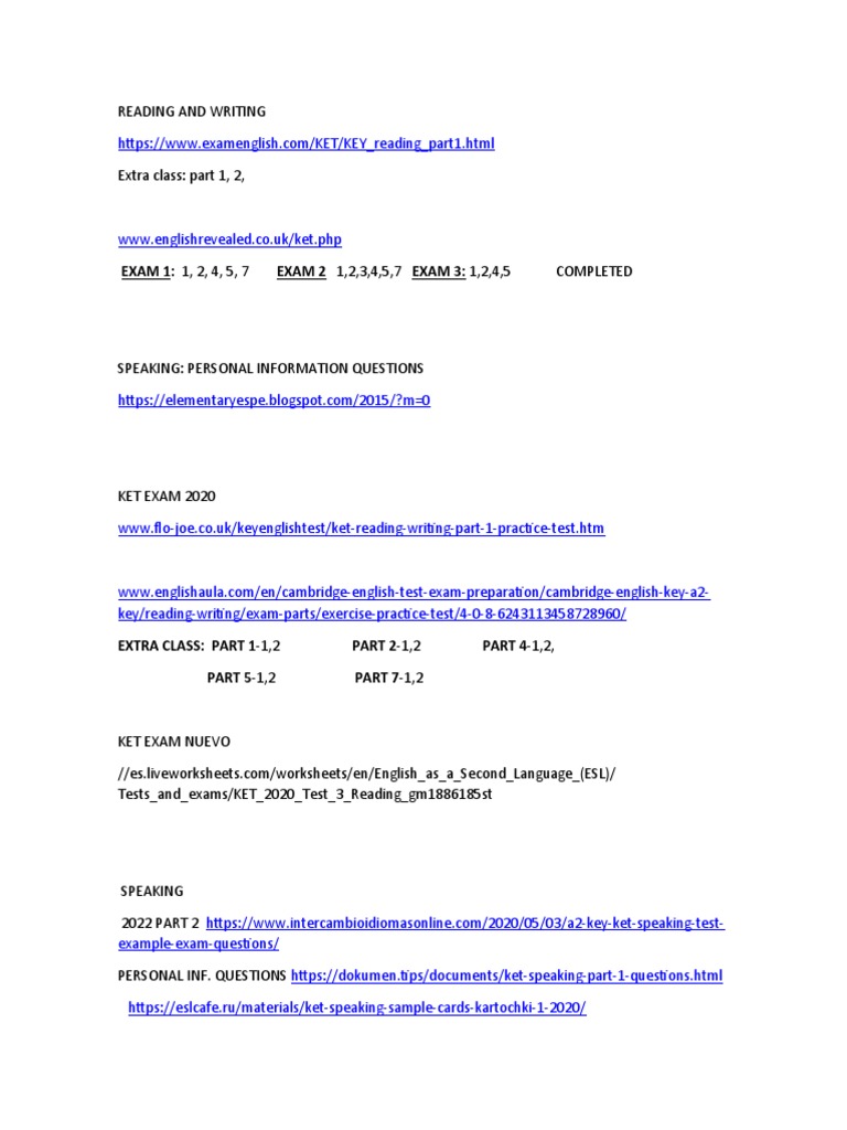 Ket Practice Links | PDF | Languages Of The United Kingdom | Second ...