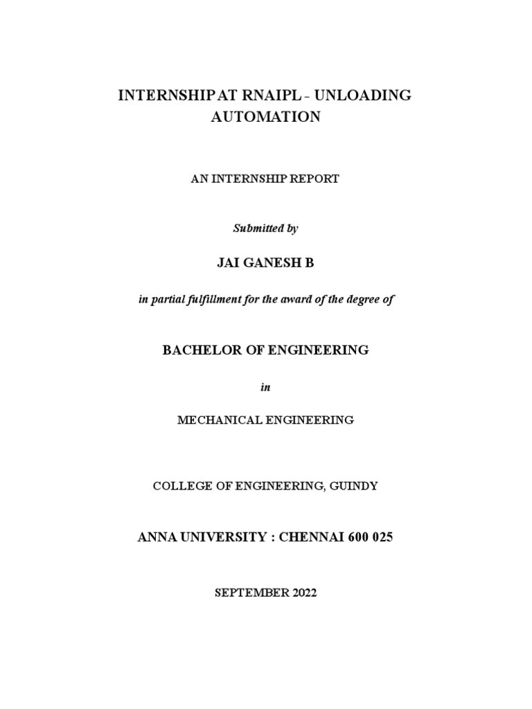 Internship Report on Automation at RNAIPL | PDF | Vehicles | Land Vehicles