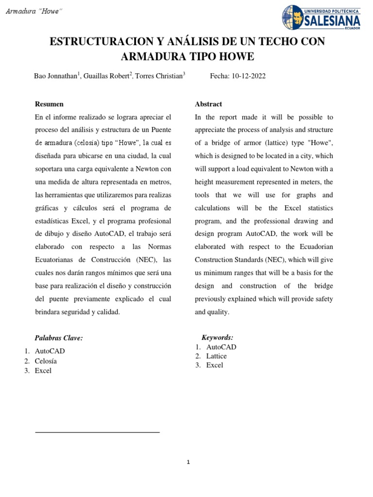 Análisis de Puente de Armadura Howe | PDF | Braguero | Hormigón