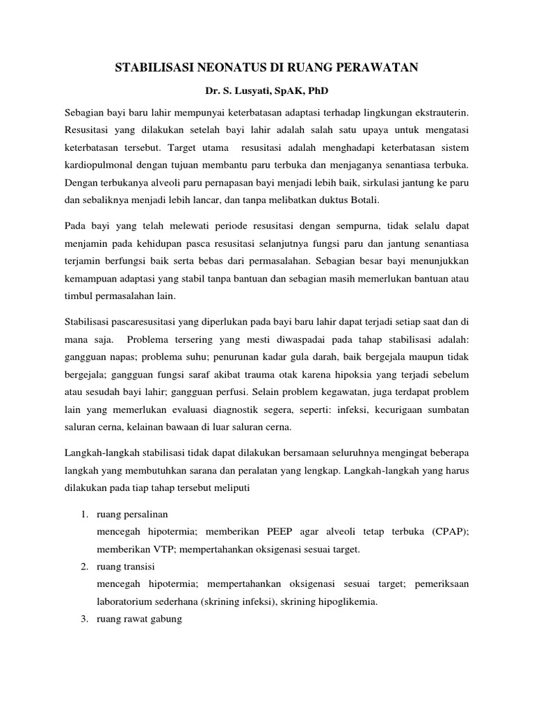 Stabilisasi Neonatus Di Ruang Perawatan | PDF