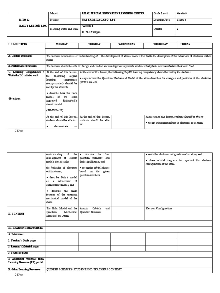 DLL - Science 9 - Q2 | PDF | Chemical Compounds | Covalent Bond