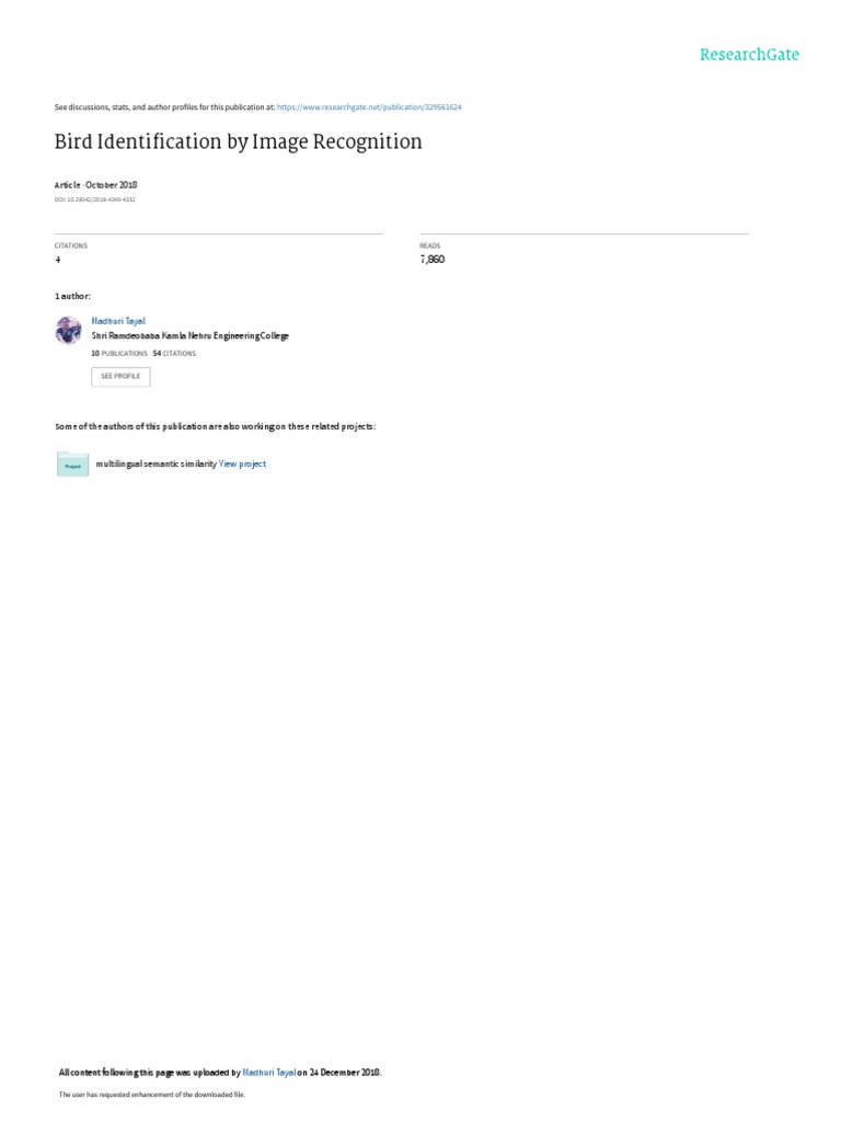 Bird Identification by Image Recognition | PDF | Support Vector Machine ...