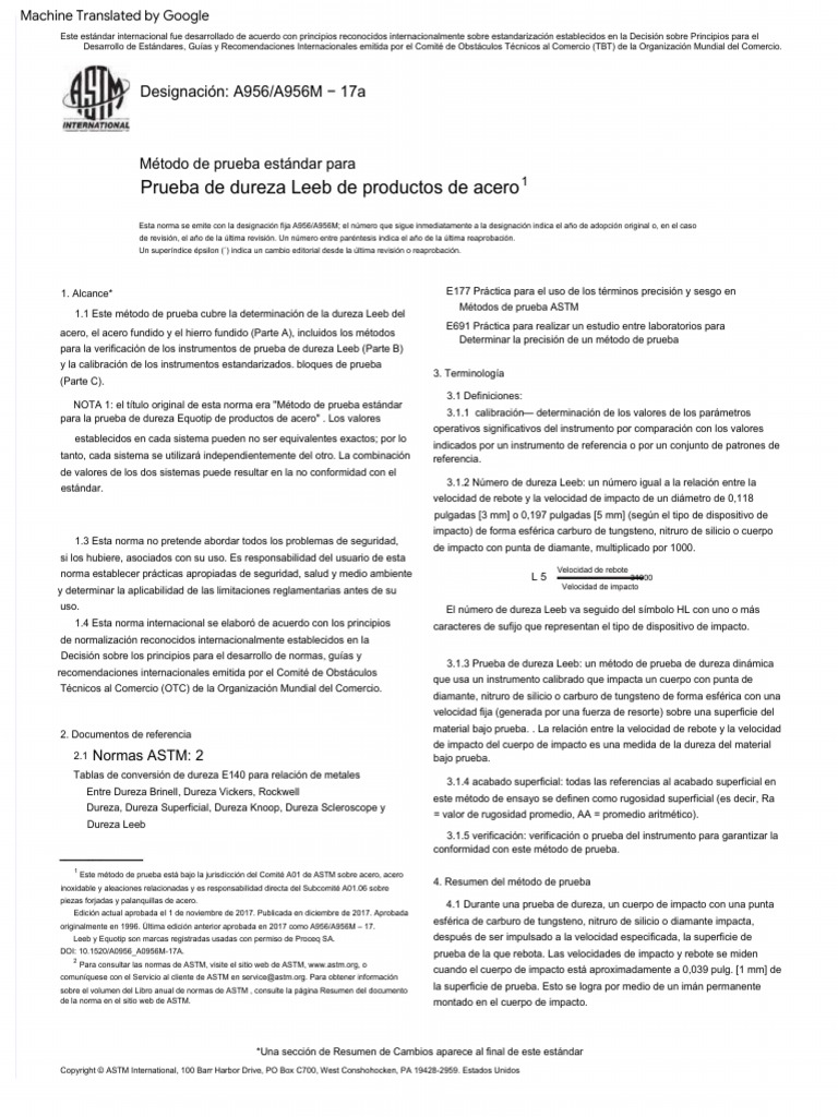 Astm A956-2017a Leeb | PDF | Dureza | Calibración