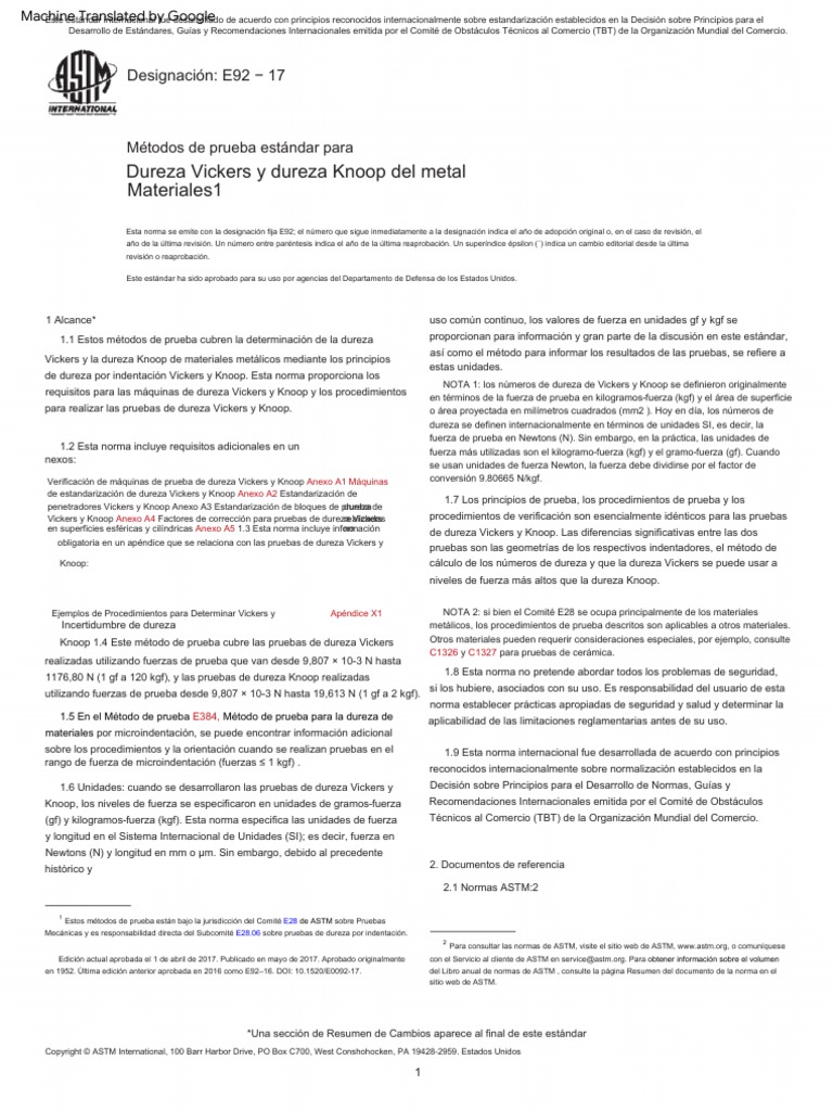 Astm E92-2017 Vickers | PDF | Dureza | Ciencias fisicas