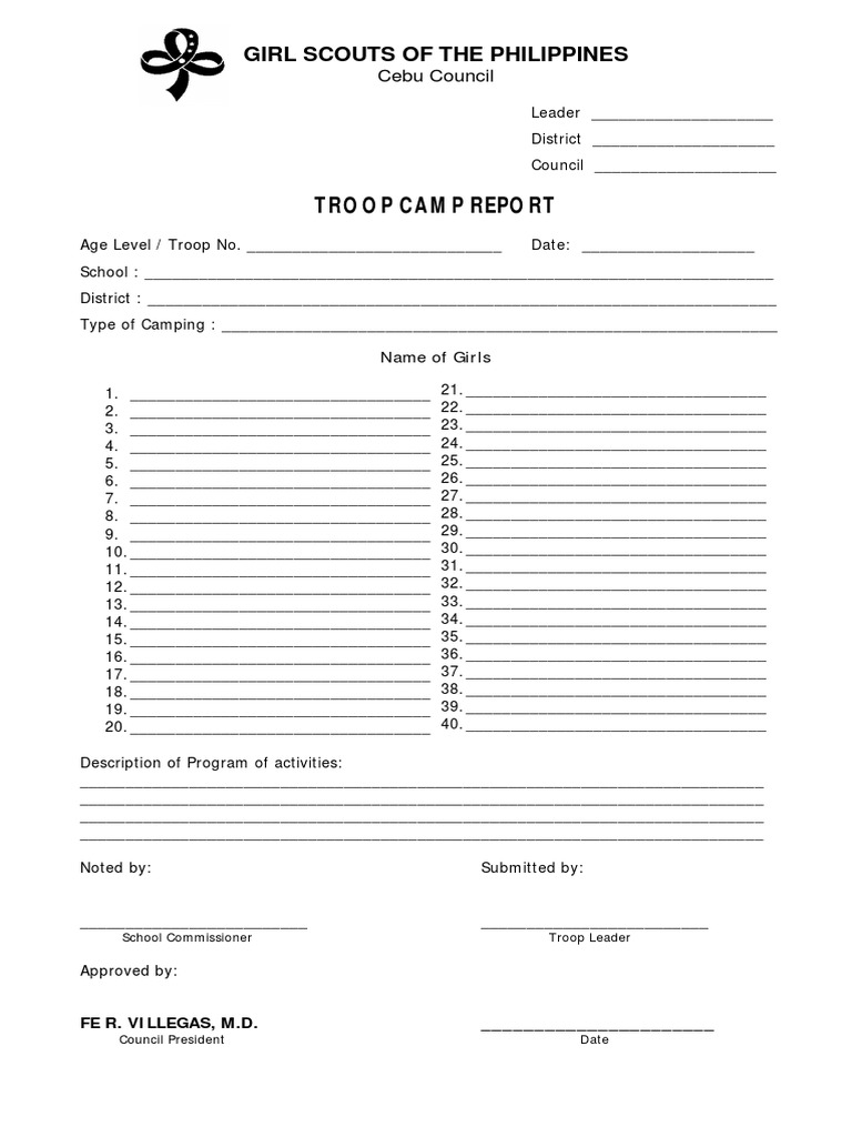 Troop Camp Report | PDF | Scouting | Youth Movements