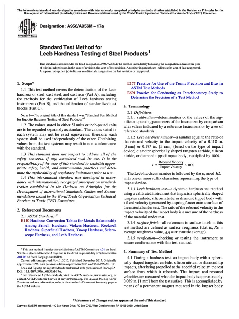 ASTM A956-2017a LEEB | PDF | Hardness | Calibration