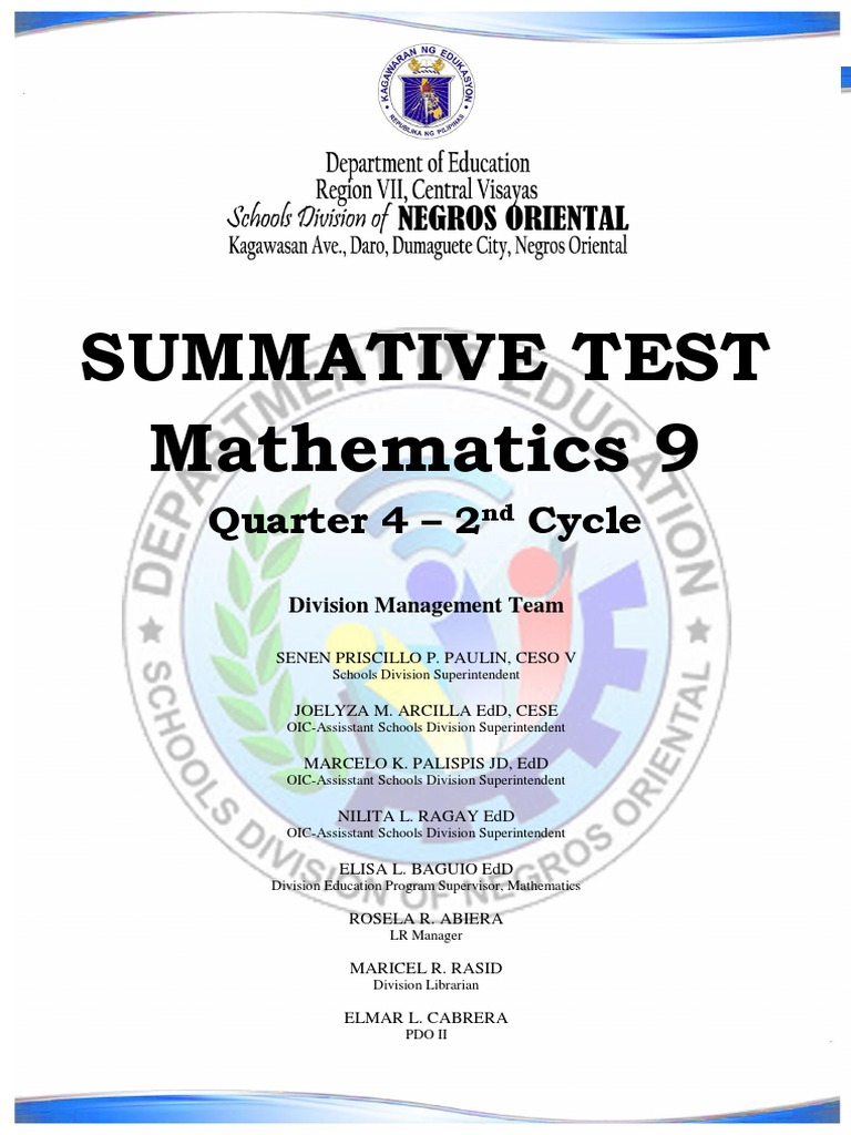Math 9 Q4 2ND Cycle Summative | Download Free PDF | Triangle | Trigonometric Functions