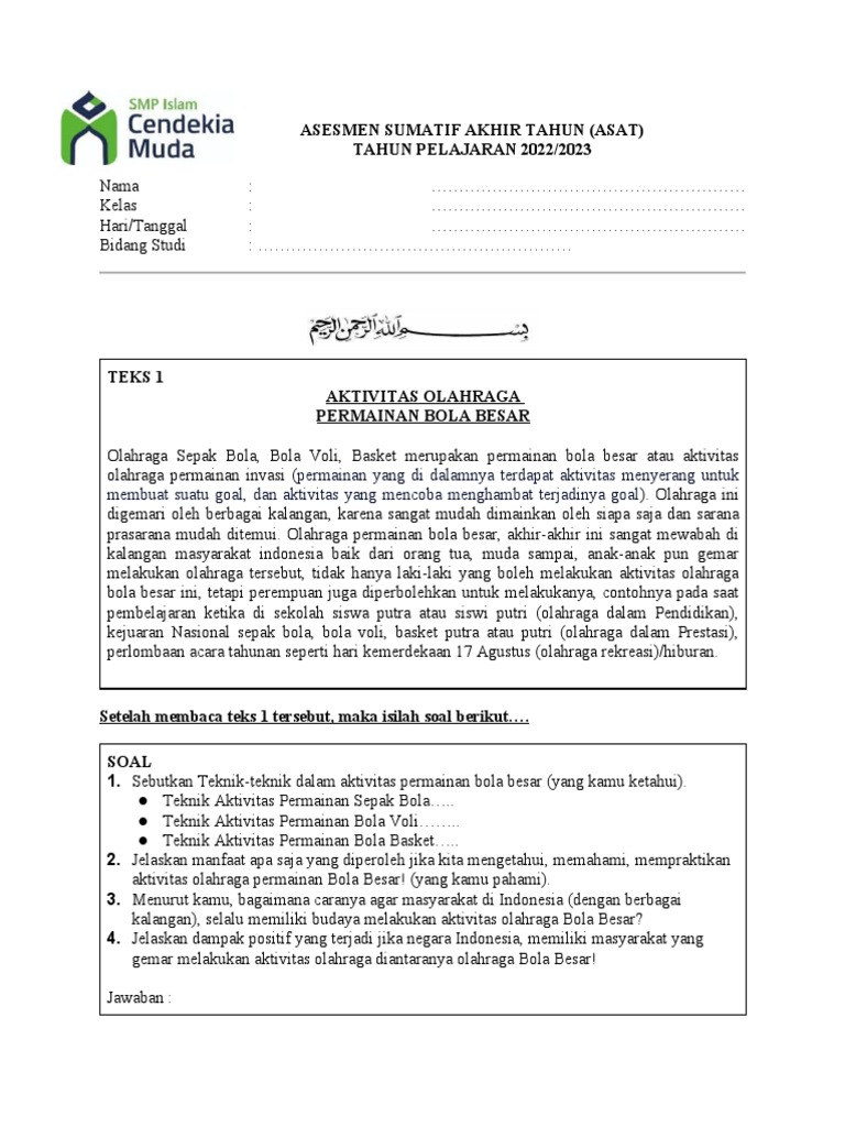 Soal Asat Pjok Level 7 | PDF