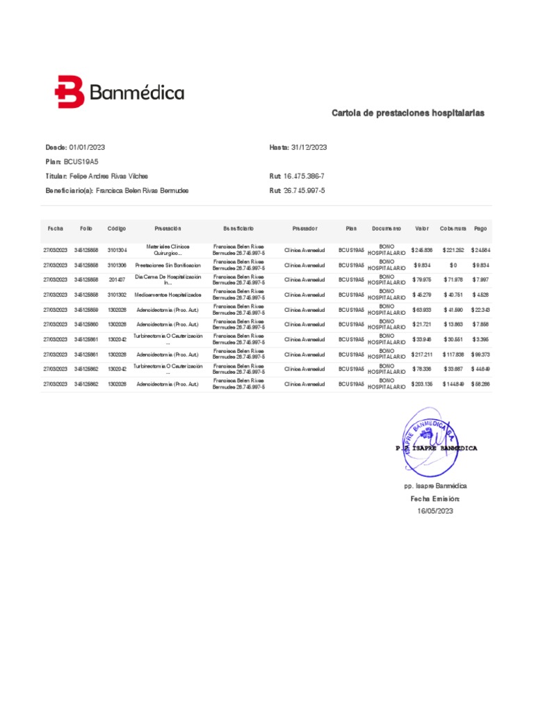 Cartola Prestaciones Hospitalarias | PDF