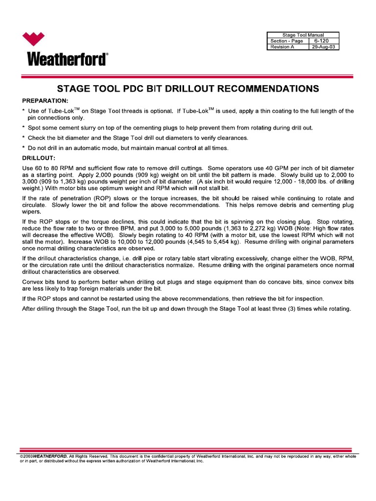 Weatherford ACP Stage Tool Drill Out Procedures | PDF