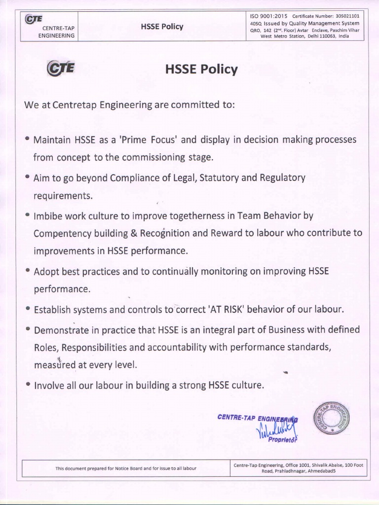 HSSE Policy | PDF