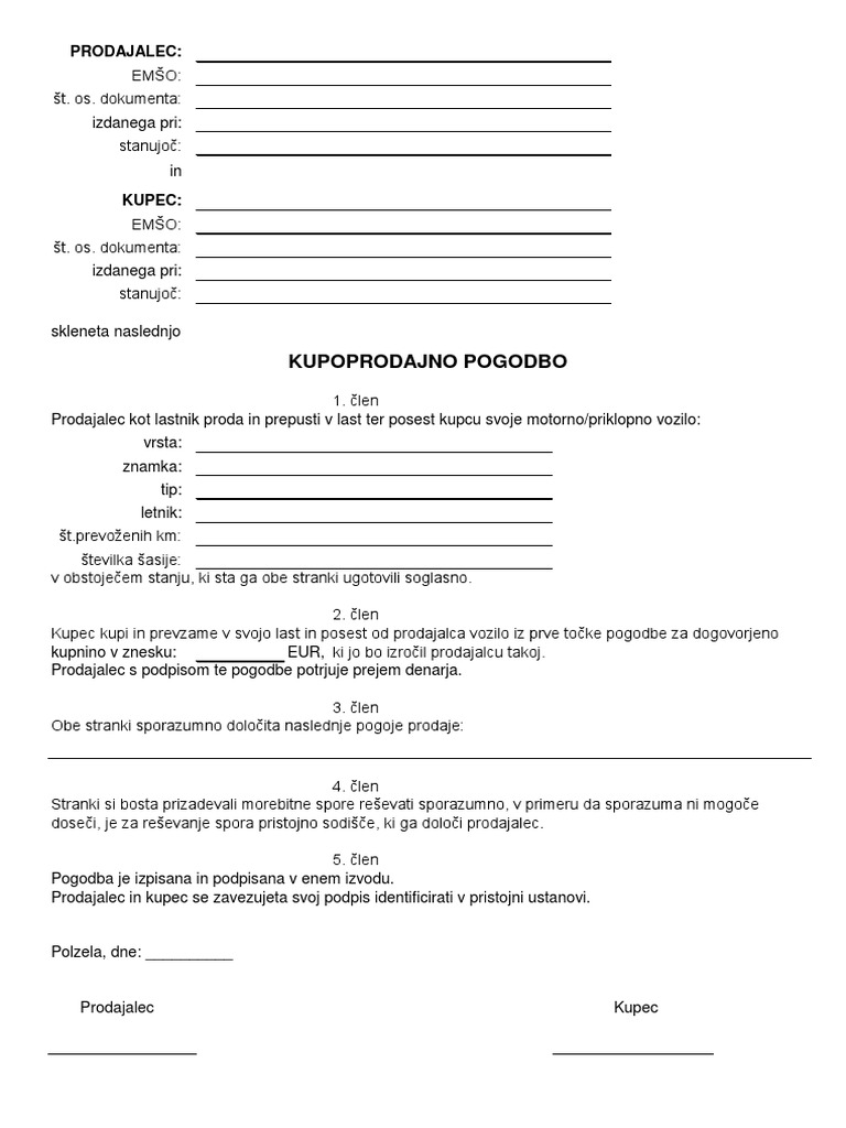 Kupoprodajna Pogodba | PDF
