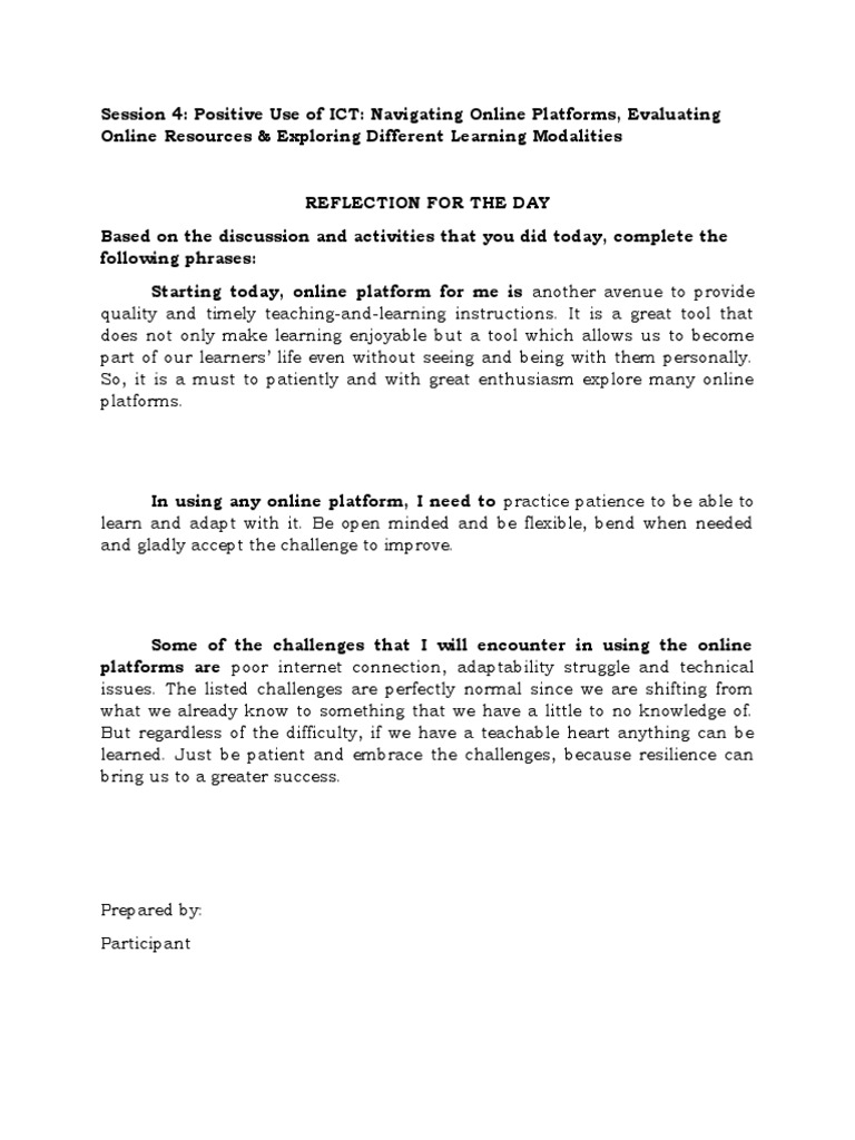 REFLECTION- on the positive use of ICT | PDF