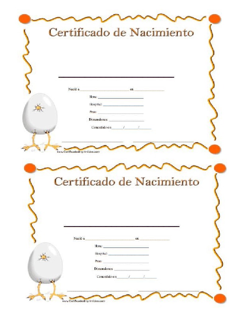 Certificado Nacimiento Huevo Bebe | PDF