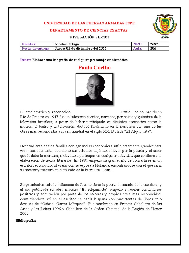 Biografía de Paulo Coelho: Escritor Emblemático | PDF | Clásicos
