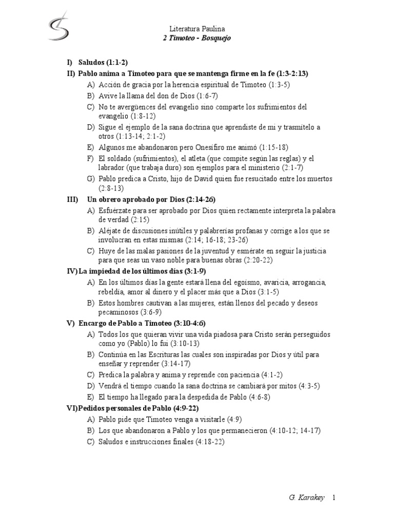 2 Timoteo - Bosquejo | PDF