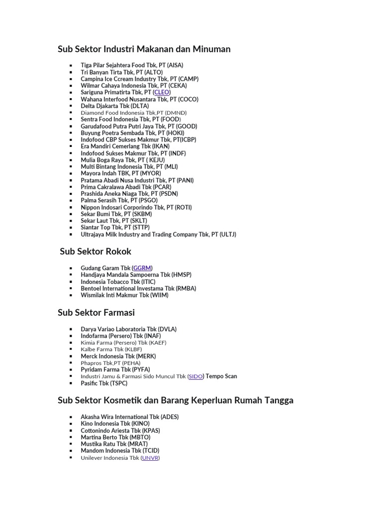 Sub Sektor Industri Makanan dan Minuman | PDF | Indonesia | Jakarta