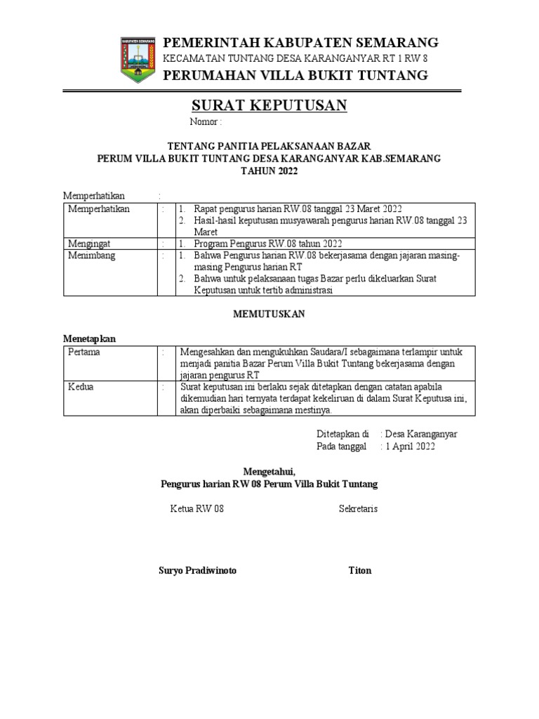 Surat Keputusan Panitia Bazar | PDF