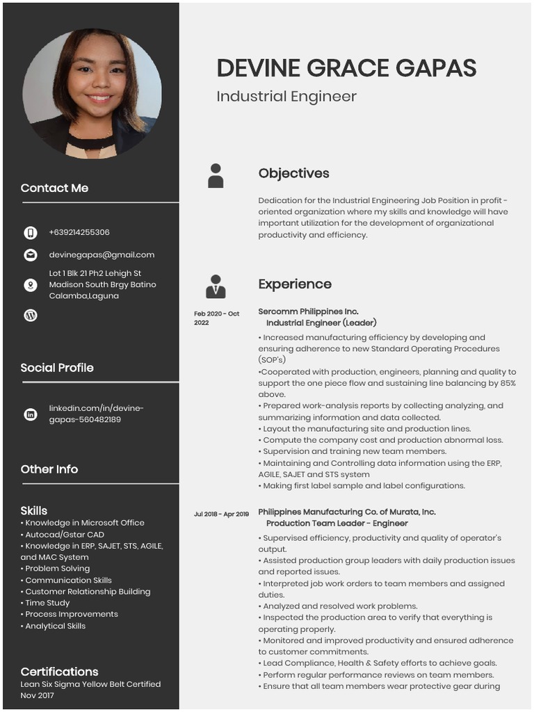 Devine Gapas Resume - 2023 | PDF | Industrial Engineering | Engineering