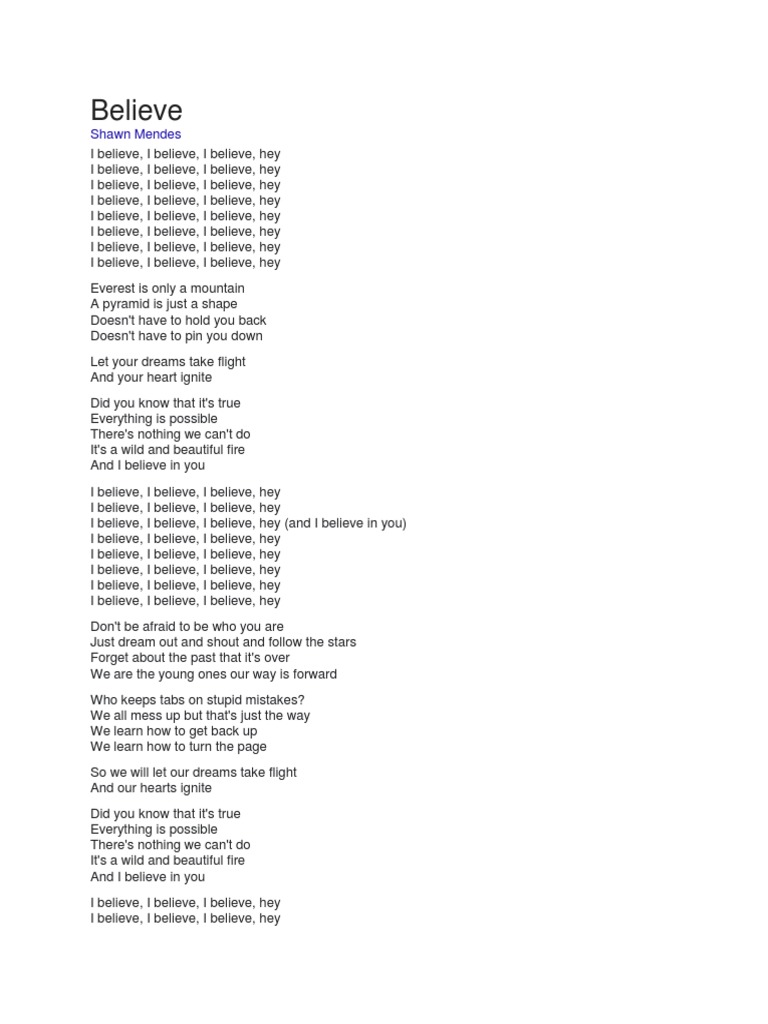 Believe by Shawn Mendes | PDF