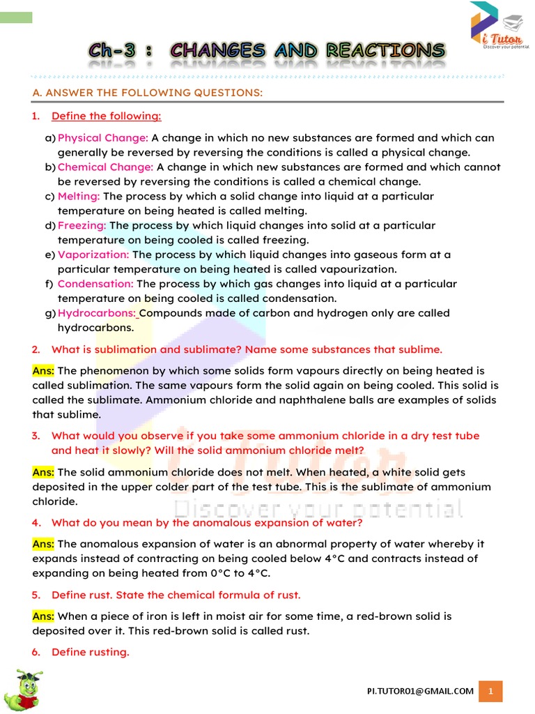 Changes and Reactions | PDF | Chemical Process Engineering | Chemistry
