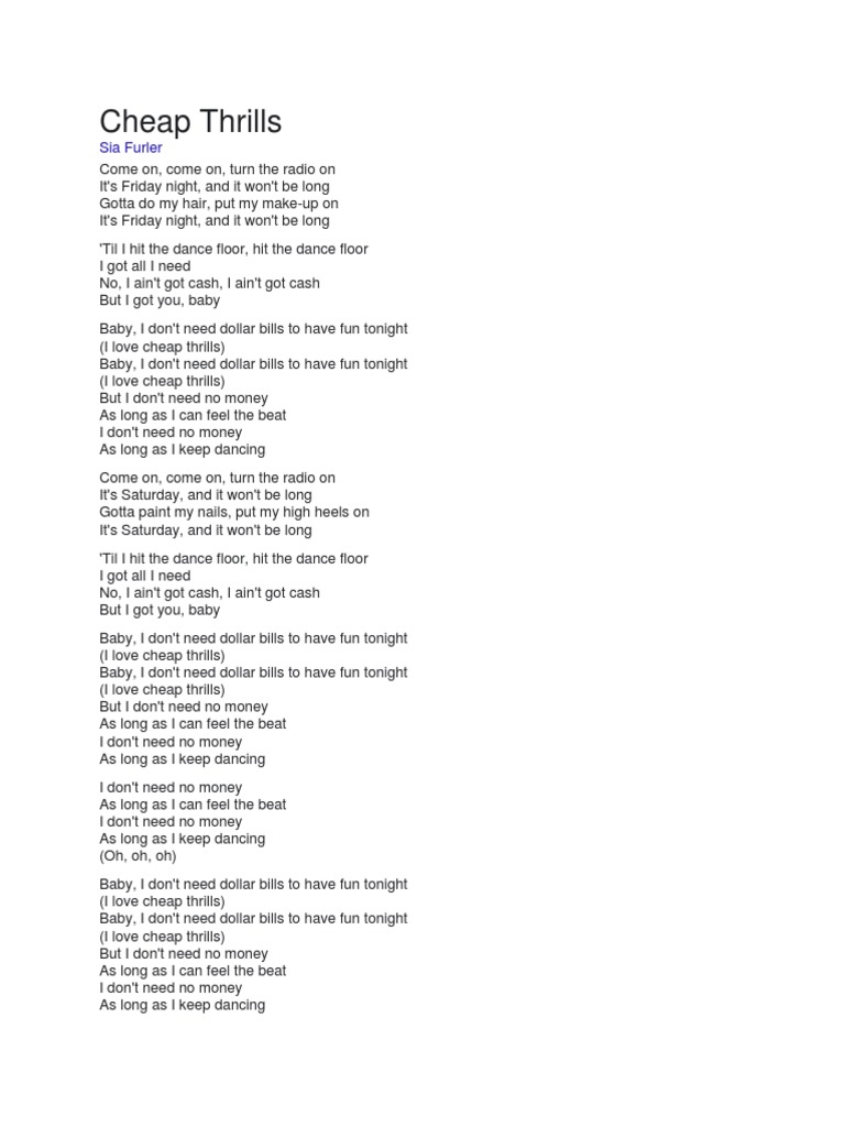 Cheap Thrills by Sia | PDF