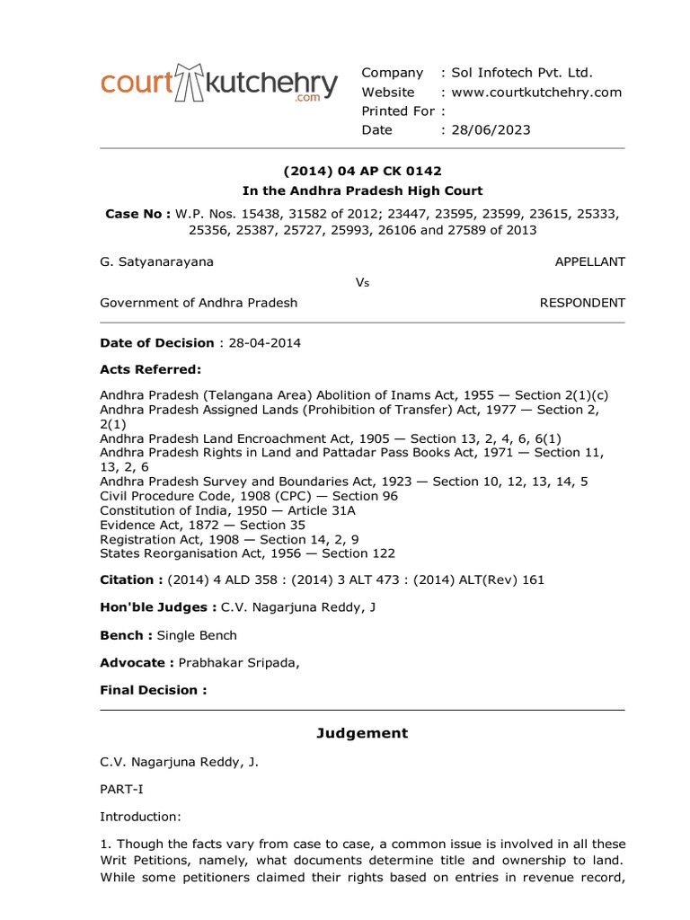 G. Satyanarayana vs. Government of Andhra Pradesh | Download Free PDF ...
