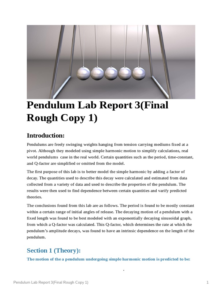 Pendulum Lab Report 3 (Final Rough Copy 1) | PDF | Pendulum | Oscillation Pendulum Lab Report 3 (Final Rough Copy 1) | PDF | Pendulum | Oscillation