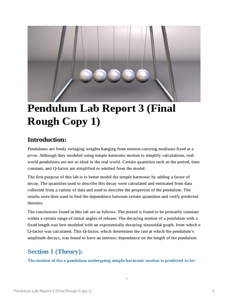 Pendulum Lab Report 3 (Final Rough Copy 1) | PDF | Pendulum | Oscillation