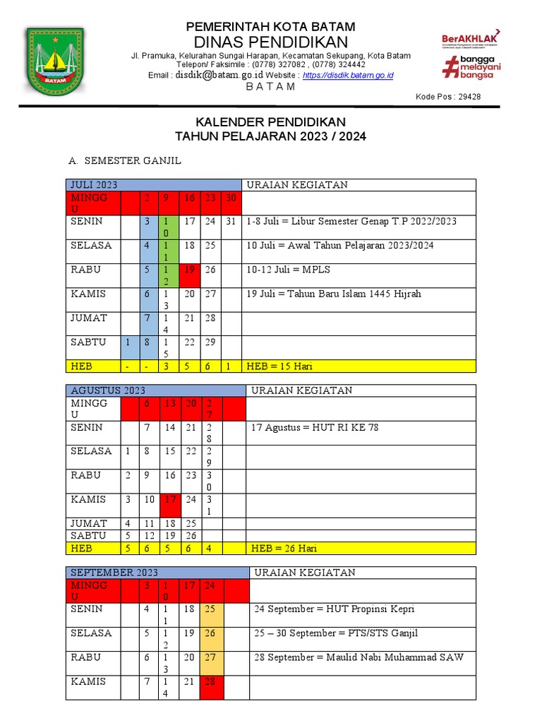 Kalender Pendidikan 2023-2024 | PDF