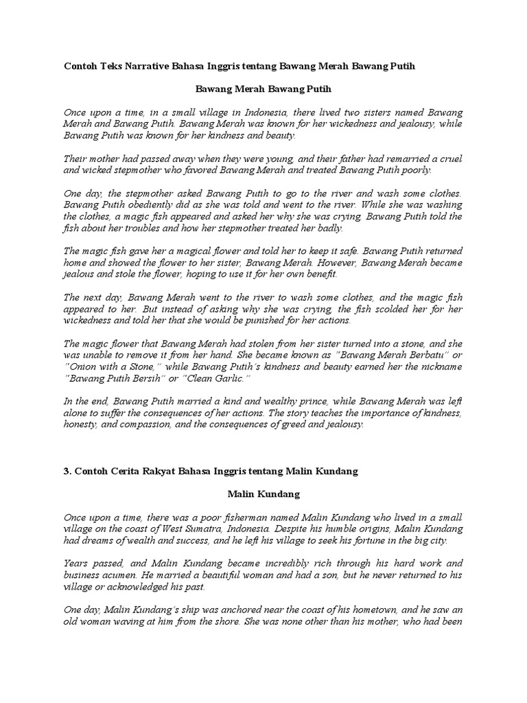 Contoh Teks Narrative Bahasa Inggris tentang Bawang Merah Bawang Putih ...