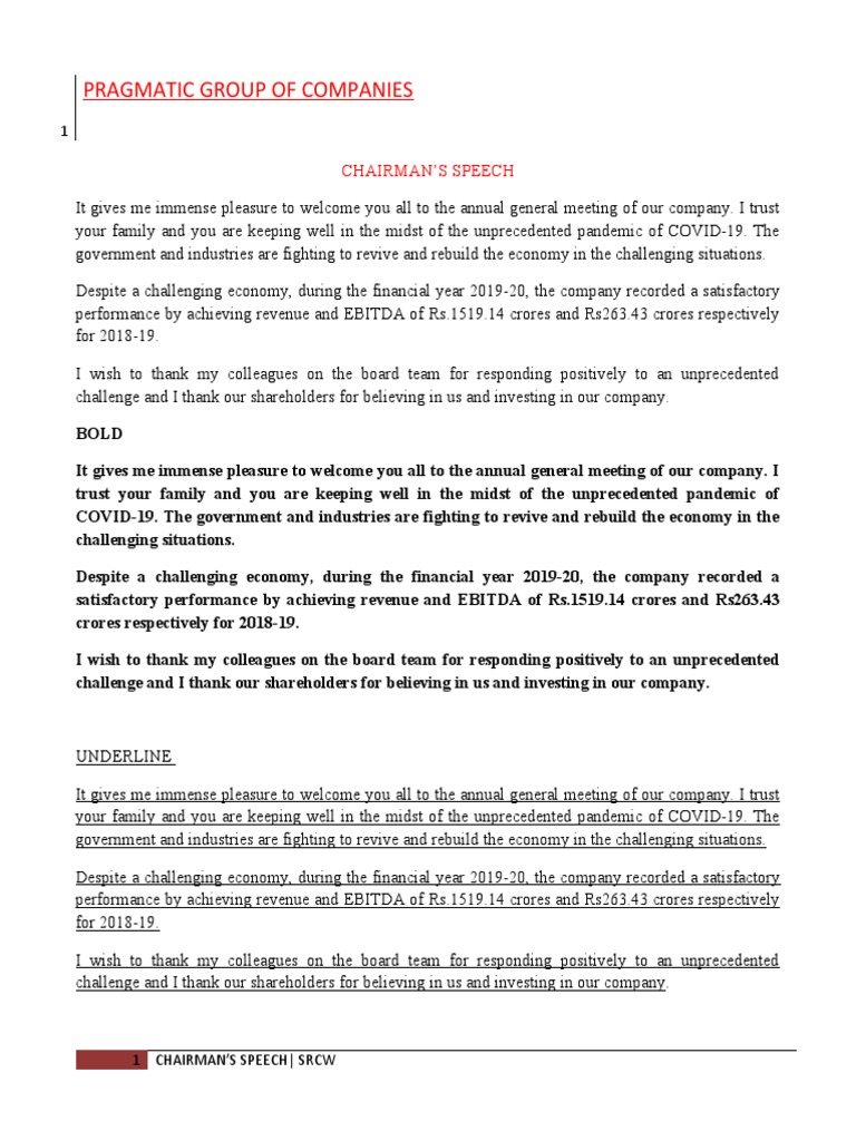 Chairman Speech Model | Download Free PDF | Economies
