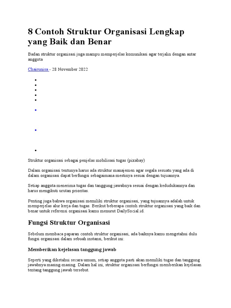 8 Contoh Struktur Organisasi Lengkap Yang Baik Dan Benar | PDF | Karier & Perkembangan | Bisnis