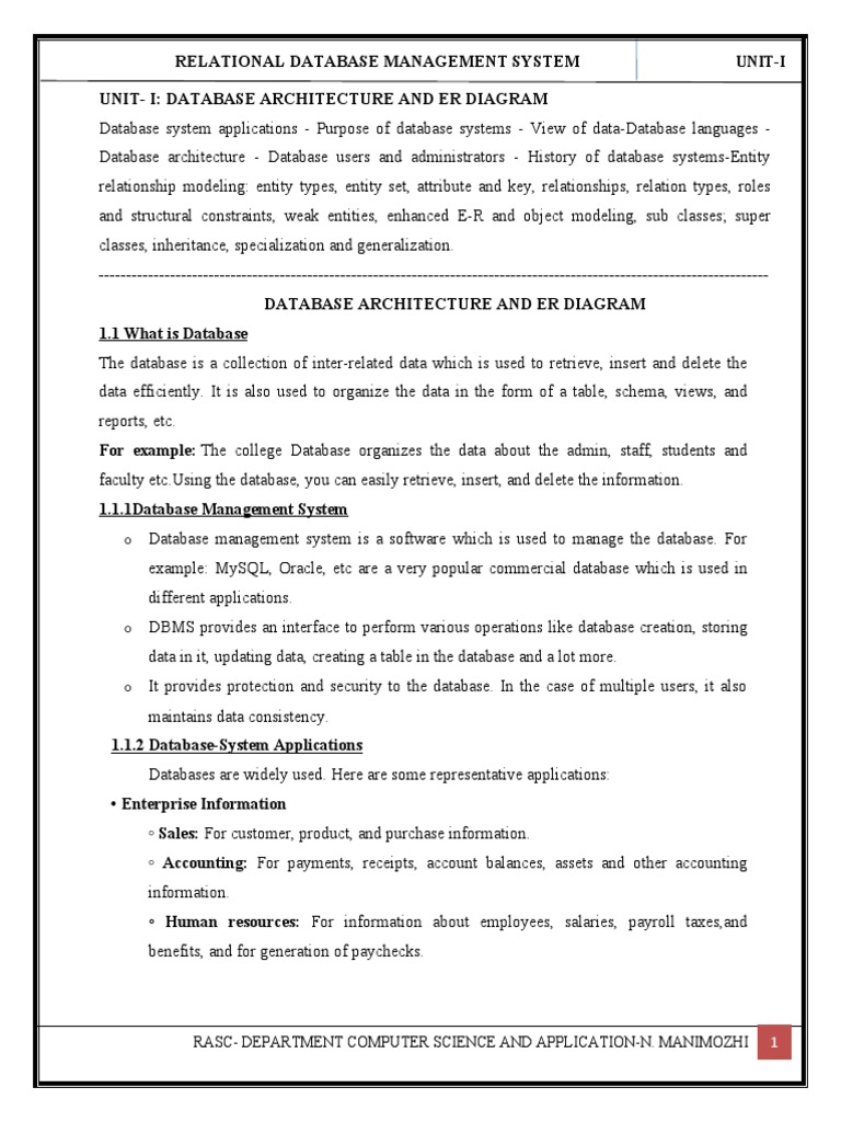 RDBMS Unit I | PDF | Databases | Relational Database RDBMS Unit I | PDF | Databases | Relational Database