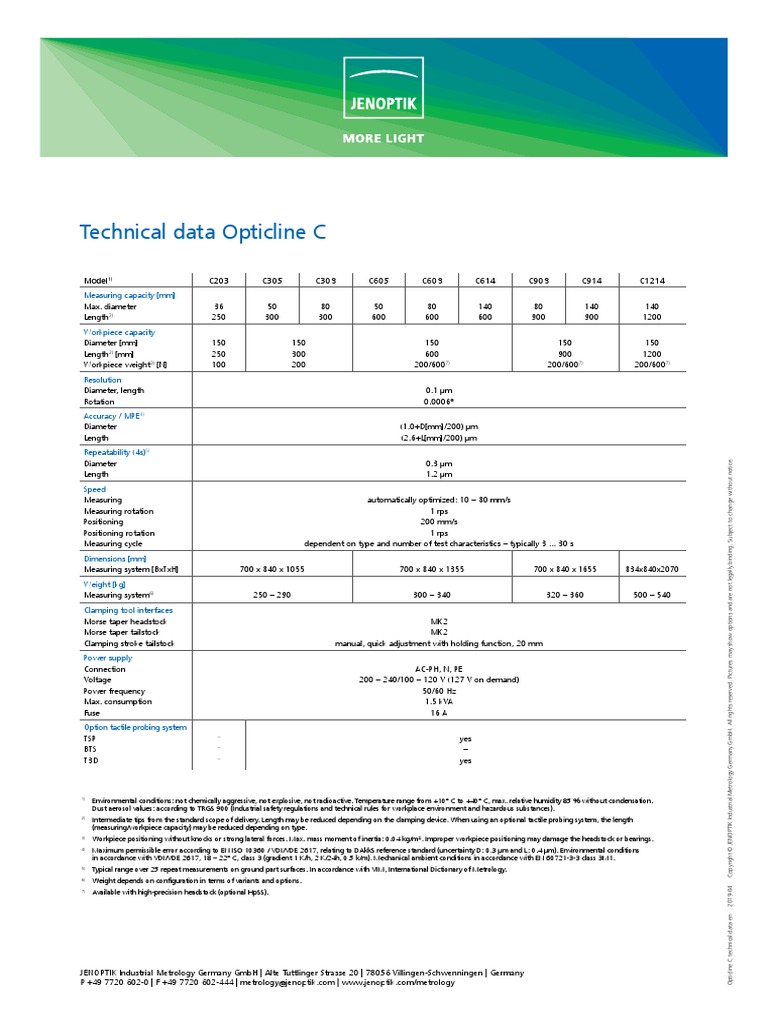 Opticline C Technical Data 2019 04 en | PDF | Physical Sciences | Metrology