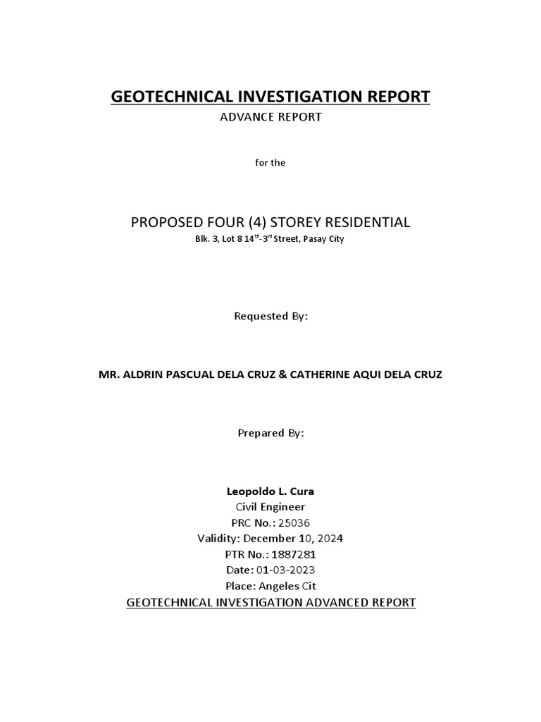 Geotechnical Investigation Report Including Field Boring Log | PDF ...