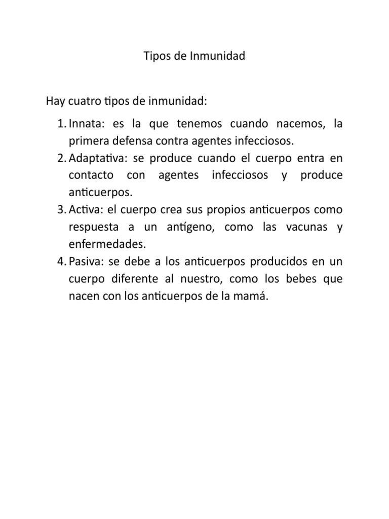 Tipos de Inmunidad | PDF | Salud y bienestar | Ciencia y matemáticas