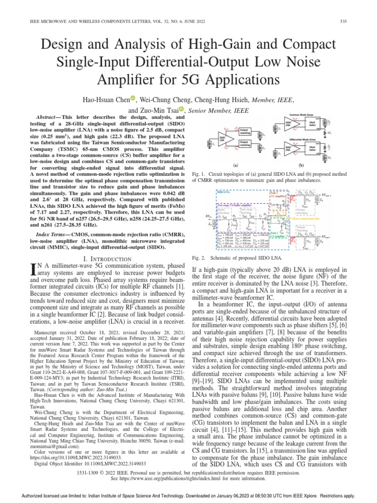 Design and Analysis of High-Gain and Compact Single-Input Differential ... Design and Analysis of High-Gain and Compact Single-Input Differential ...