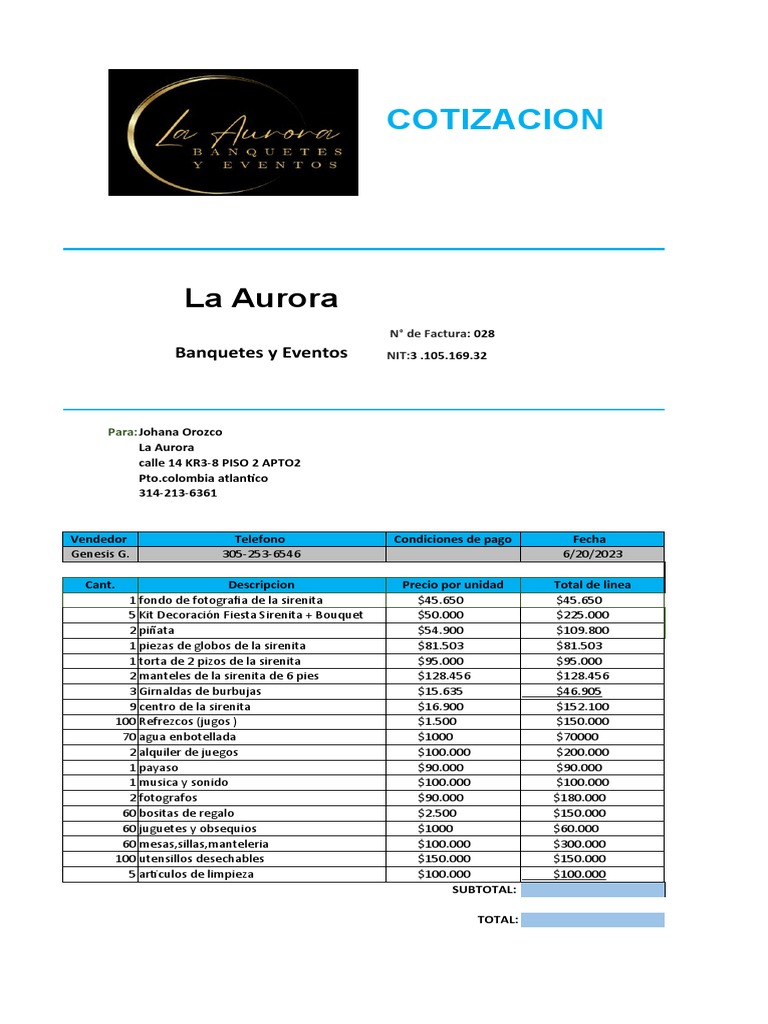 Cotizacion Evento | PDF