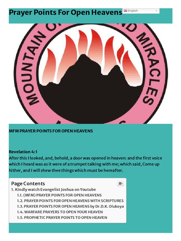 MFM Prayer Points For Open Heavens - Dr. D.K. Olukoya - 1642853966621 | Download Free PDF ...