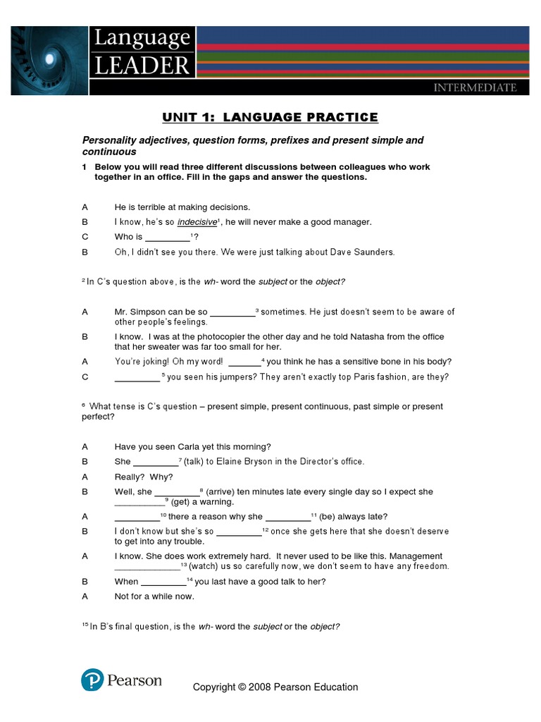 Unit 1 Language Practice | PDF | Linguistics | Syntax