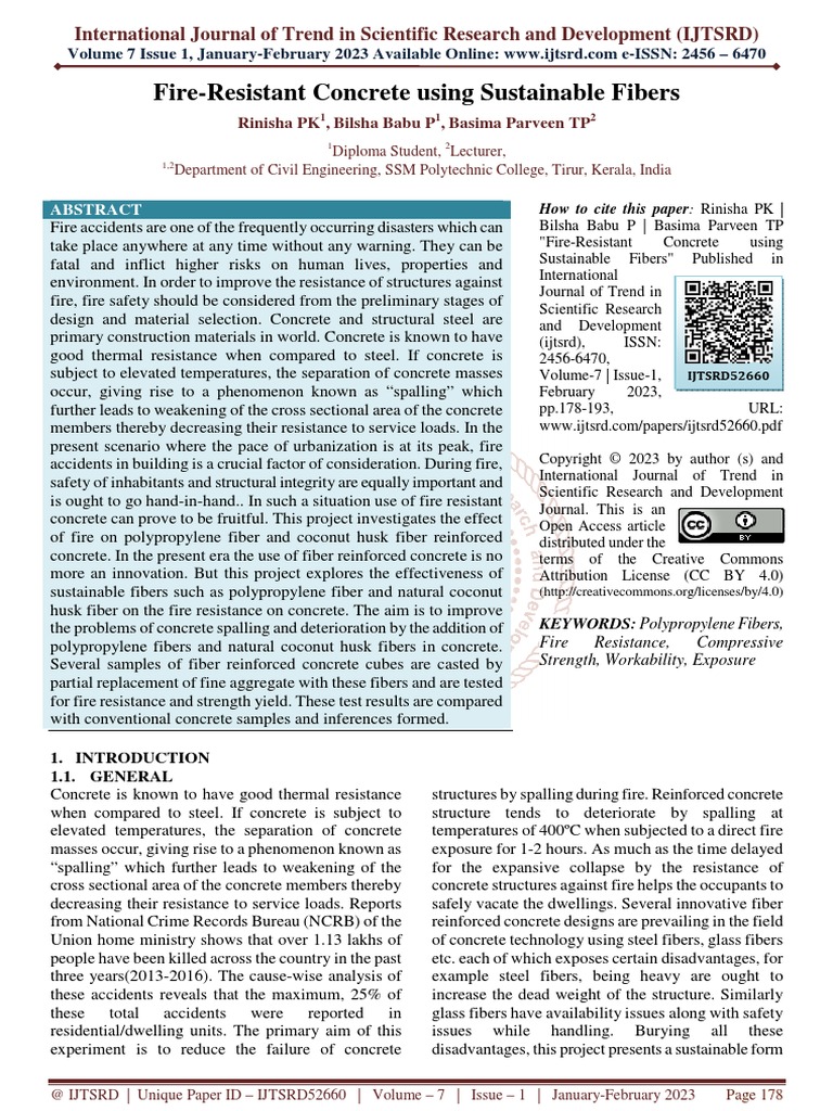 Fire Resistant Concrete Using Sustainable Fibers | PDF | Concrete ...