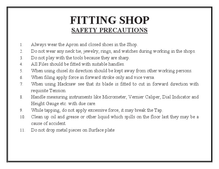 Safety Precautions Fitting Shop | PDF